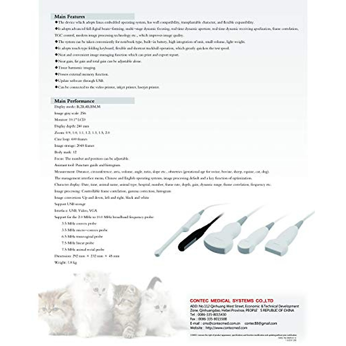 CONTEC Vet/Veterinary/Animal Portable B-Ultrasound Scanner with Tow Probes Convex and Rectal Probe for Cattle,Horse,Camel,Equine,Goat,Cow,Sheep and Pig