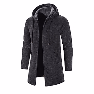 Men Long Open Front Cardigan Sweater Full Zip Knitted Hoodie Jacket Longline Hooded Cardigans Sweaters with Pockets (Dark Grey,X-Large)