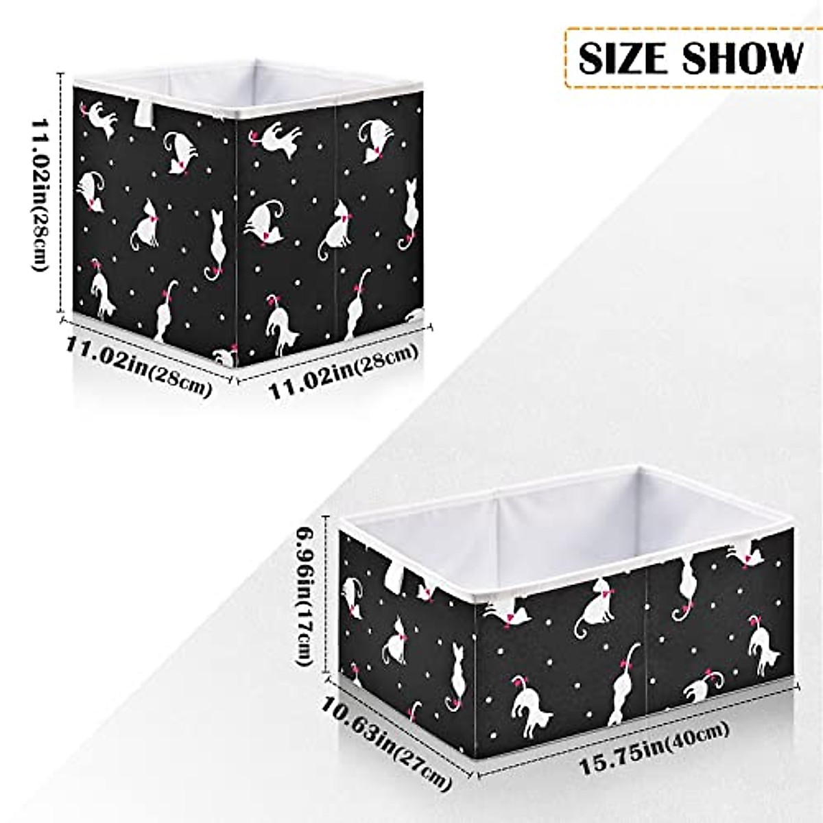 Cute Cats Black Storage Baskets for Shelves Foldable Collapsible Storage Box Bins with Fabric Bins Cube Toys Organizers for Pantry Organizing Shelf Nursery Home Closet,11 x 11inch