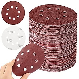 165pcs Orbital Sander Sandpaper Sanding Discs 5 Inch 8 Hole 40 60 80 120 180 240 320 400 600 Grit, Hook and Loop Random Orbital Sandpaper Assortment for Wood STUHAD