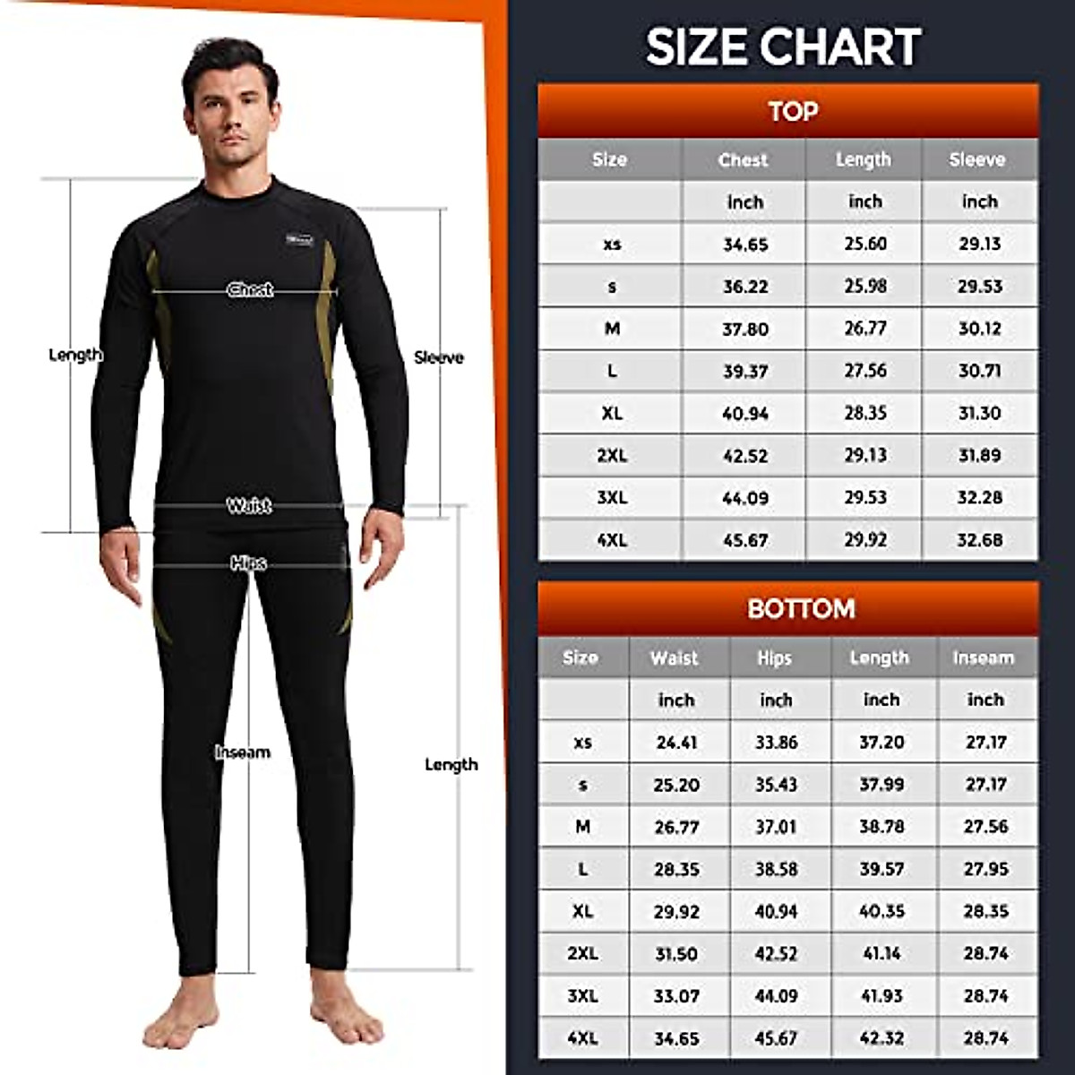 CL convallaria Thermal Underwear for Men, Long Johns Winter Hunting Gear Sport Base Layer Top and Bottom Set Midweight Black L