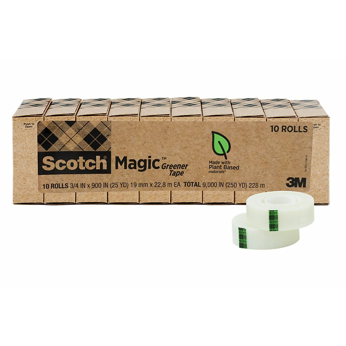 Scotch Magic Greener Tape, 10 Rolls, Numerous Applications, Invisible, Engineered for Repairing, 3/4 x 900 Inches, Boxed (812-10P)