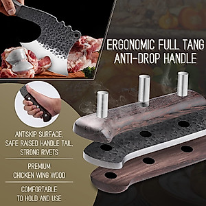 ROCOCO Meat Bone Cleaver Knife for Meat Cutting Handmade Heavy Duty Butcher Axes Hand Forged Full Tang Chopper for Kitchen Outdoor BBQ Mother Father Gifts Idea Men Black