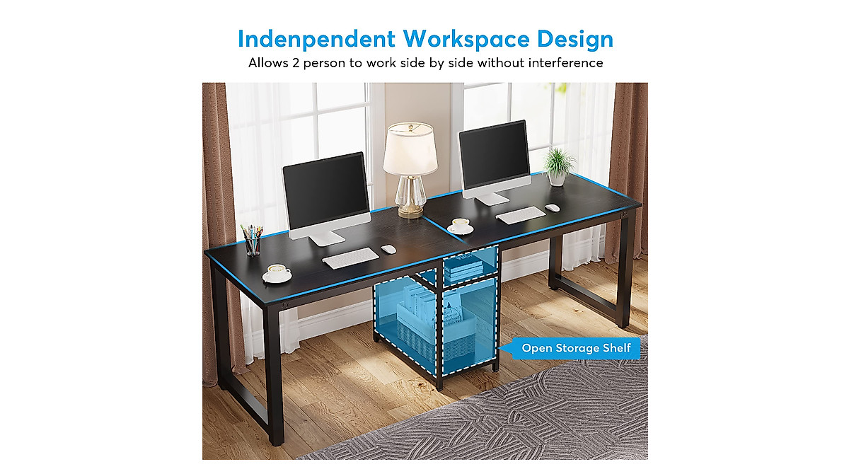 Tribesigns 78" Extra Large Two Person Desk w/ Shelf