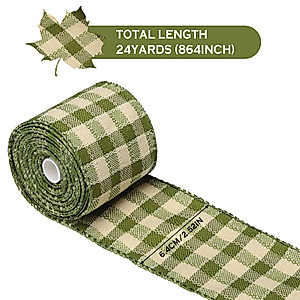 Syhood 4 Rolls Fall Ribbons Wired Thanksgiving Autumn Plaid Burlap Ribbons Wired Edge Ribbons for Wrapping DIY Crafts Floral Bows Wreath Making Supplies Gifts Decoration, 24 Yards in Total, 4 Styles