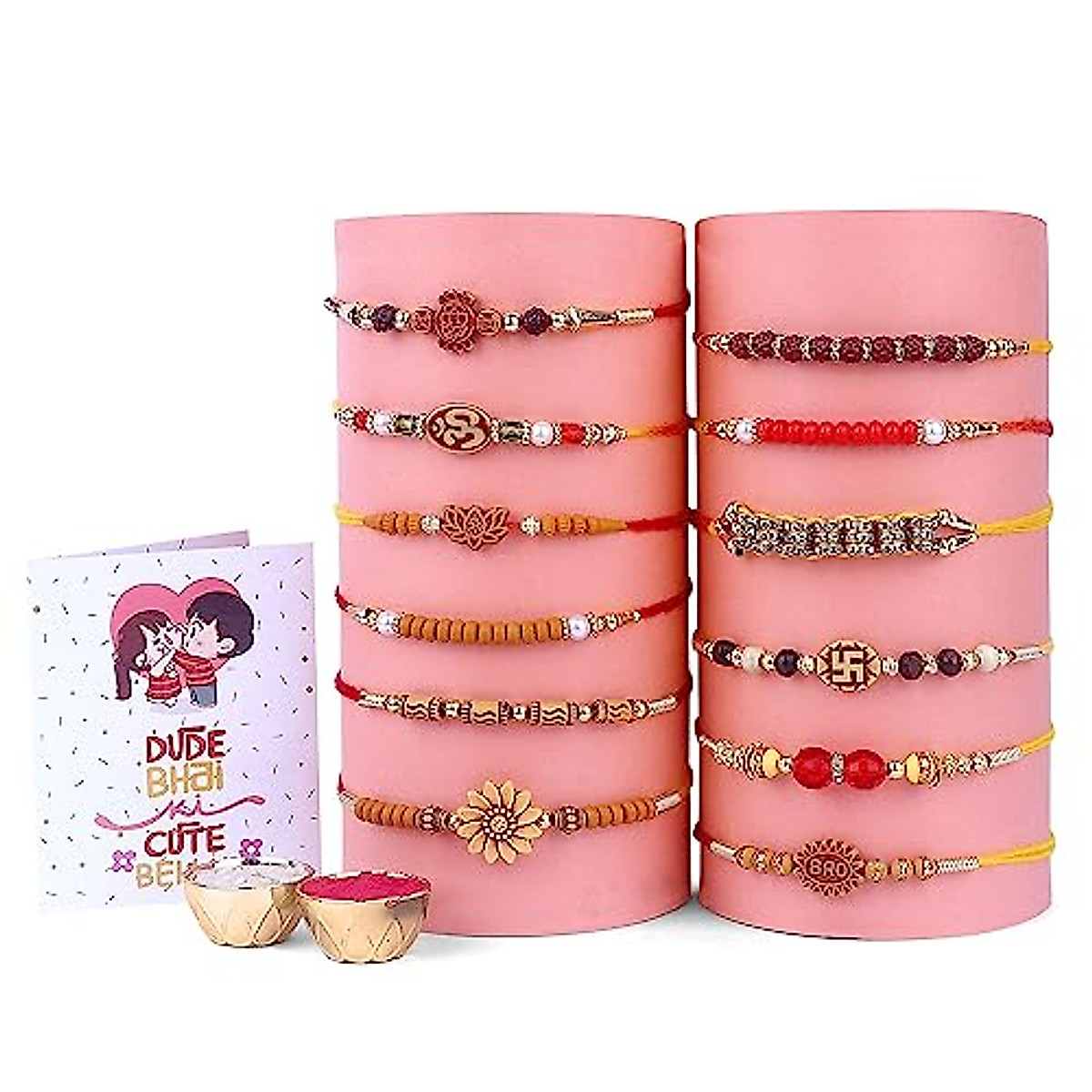 Craftsman 12 Pc Rakhi for Brother Bhaiya Bhabhi Traditional Handmade Assorted Designer Rakhi Set Roli Chawal, Greeting Card & Soun Stickers Rakhi Thread Rakhdi Bracelets Rakshabandhan (DESIGN 1)