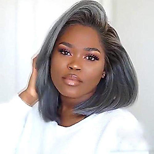 Divine Hair Short Bob Wig For Black Women Grey Bob Hairstyles Synthetic Pixie Cut Hair Wigs Heat Resistant Women's Fashion Wigs Gray bob with side part wig