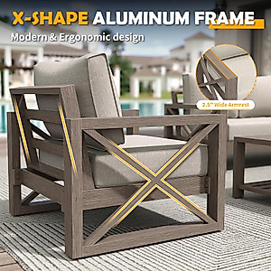 Amopatio Oversized Patio Furniture Aluminum Loveseat, All-Weather Outdoor 2 Seats Sofa Couch, Modern Metal Chair w/ 6.5 Inch Cushions, Beige