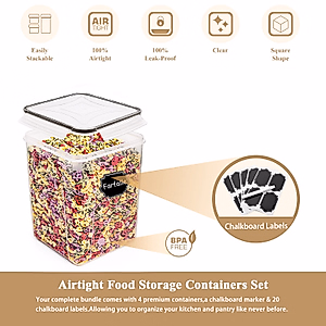 Large Food Storage Containers 5.2L /175oz, Wildone 4 Piece BPA Free Plastic Airtight Food Storage Containers for Flour, Sugar, Baking Supplies, Kitchen & Pantry Containers with 20 Labels