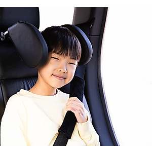 Gekko and Co. Car Headrest Neck Support Pillow Bundled with Padded Seat Belt Cover — Premium Adjustable Travel Pillows for Head, Shoulder, and Back Pain to Support Kids, Toddler, or Adult (Black)