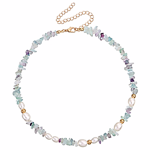 Bohemian Pearl Carnelian Crystal Necklace Green Transparent Crystal Natural Irregular Stone Choker Turquoise Beaded Necklace for Women Jewelry-light