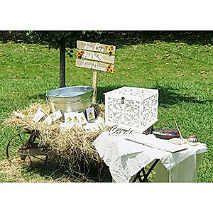 FCDECOR 12" Wedding Card Box with Lock, White Gift Wedding Card Boxes for Reception Money Holder with Card Sign for Wedding Decorations, Baby Showers, Birthdays, Bridal or Graduation Party Supplies