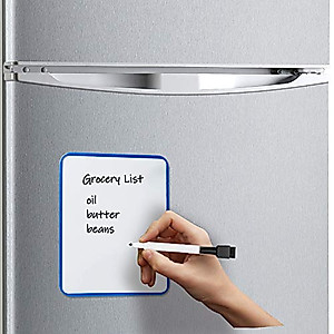 Magnetic Dry Erase White Board 6" x 8" with Magnetic Marker and Two Magnets, Whiteboard for School Home Office Locker Fridge Kitchen Educational (Blue)