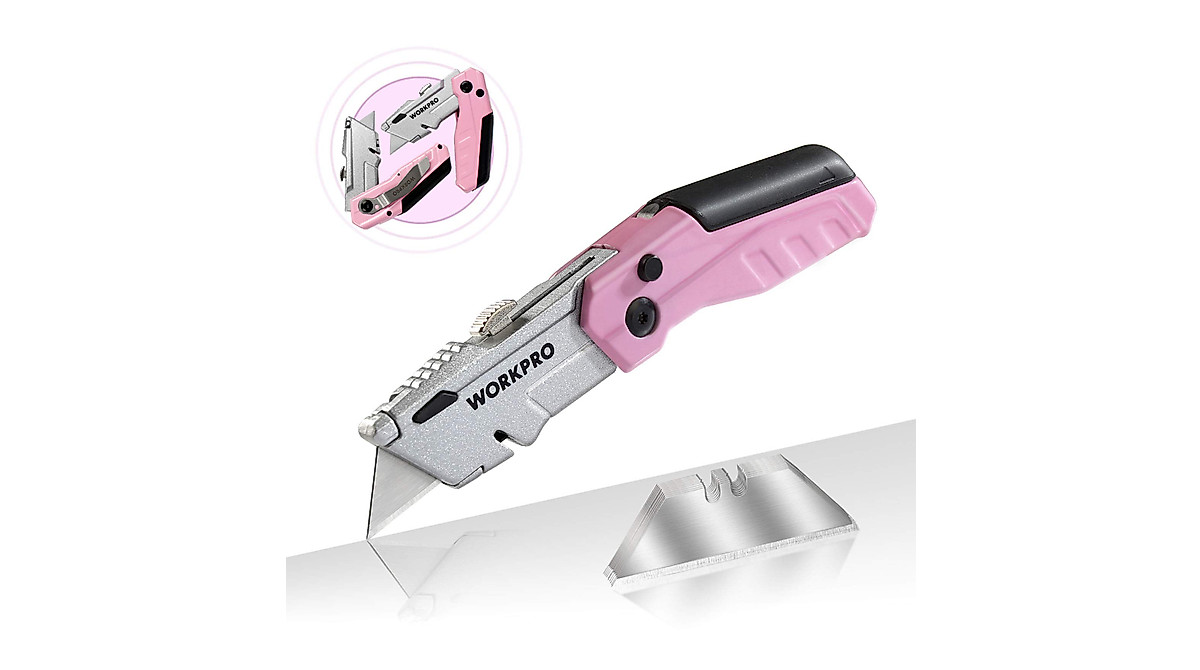 WORKPRO Pink Folding Utility Knife - Durable & Safe