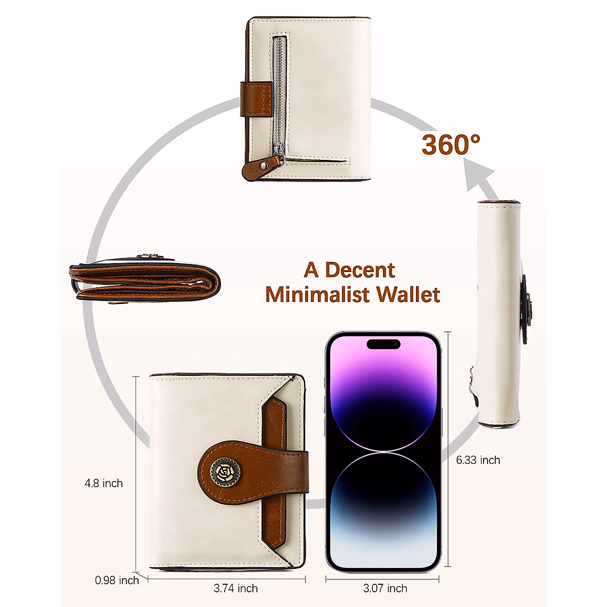 BOSTANTEN Women Leather Wallet Small RFID Blocking Bifold Zipper Pocket Wallet Card Case with ID Window Beige