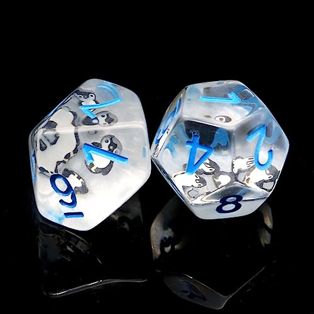 Haxtec Penguin DND Dice Set 7PCS Filled Resin Blue and White Polyhedral D&D Dice with Animal Inclusions Role Playing Dice Dungeons and Dragons Gift