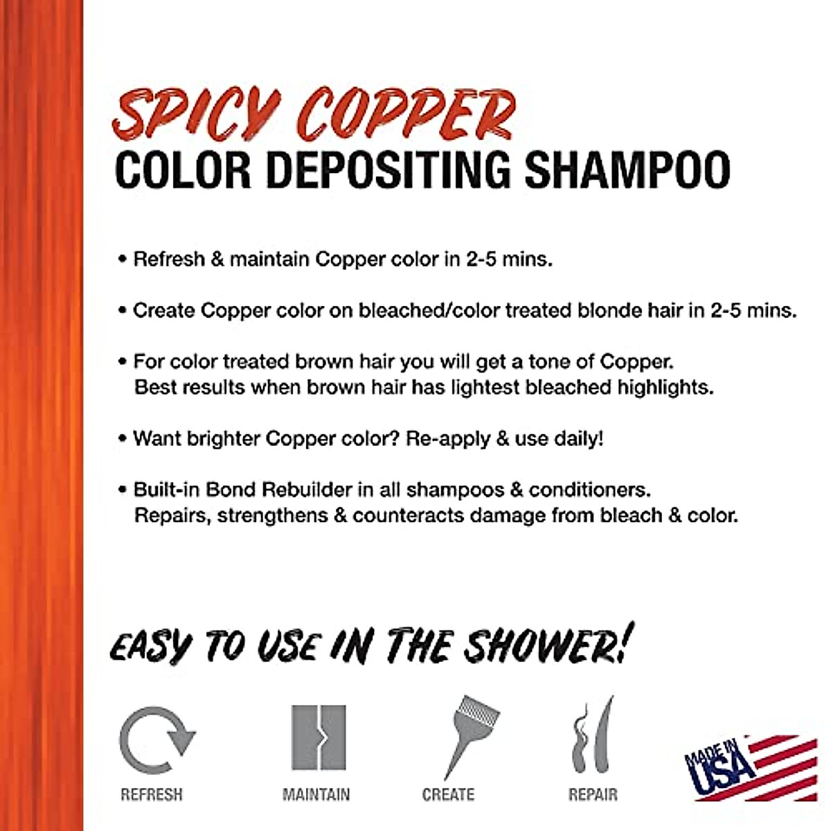 Copper Red Color Depositing Shampoo - Semi Permanent Hair Color with BondHeal Bond Rebuilder - Red Hair Dye for Brunettes - Maintain & Refresh Auburn Color 6.4 oz