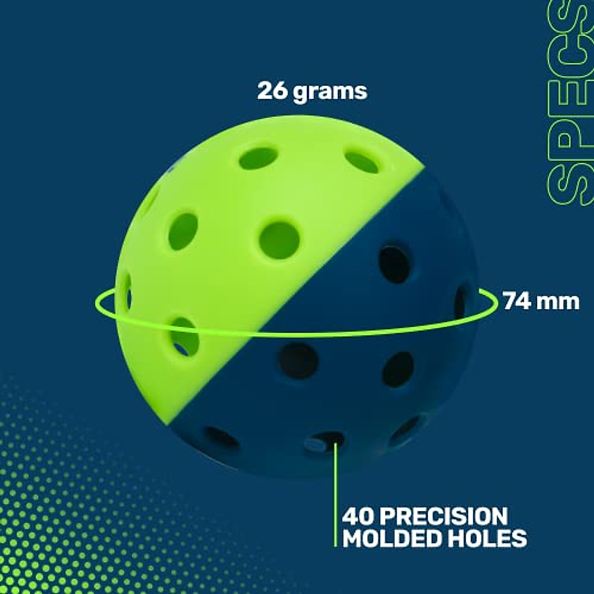 PCKL Optic Speed Pickleball Balls | Indoor & Outdoor | 4 Pack of Balls | Built to USAPA Specifications (Outdoor Duotone Navy/Neon Green)