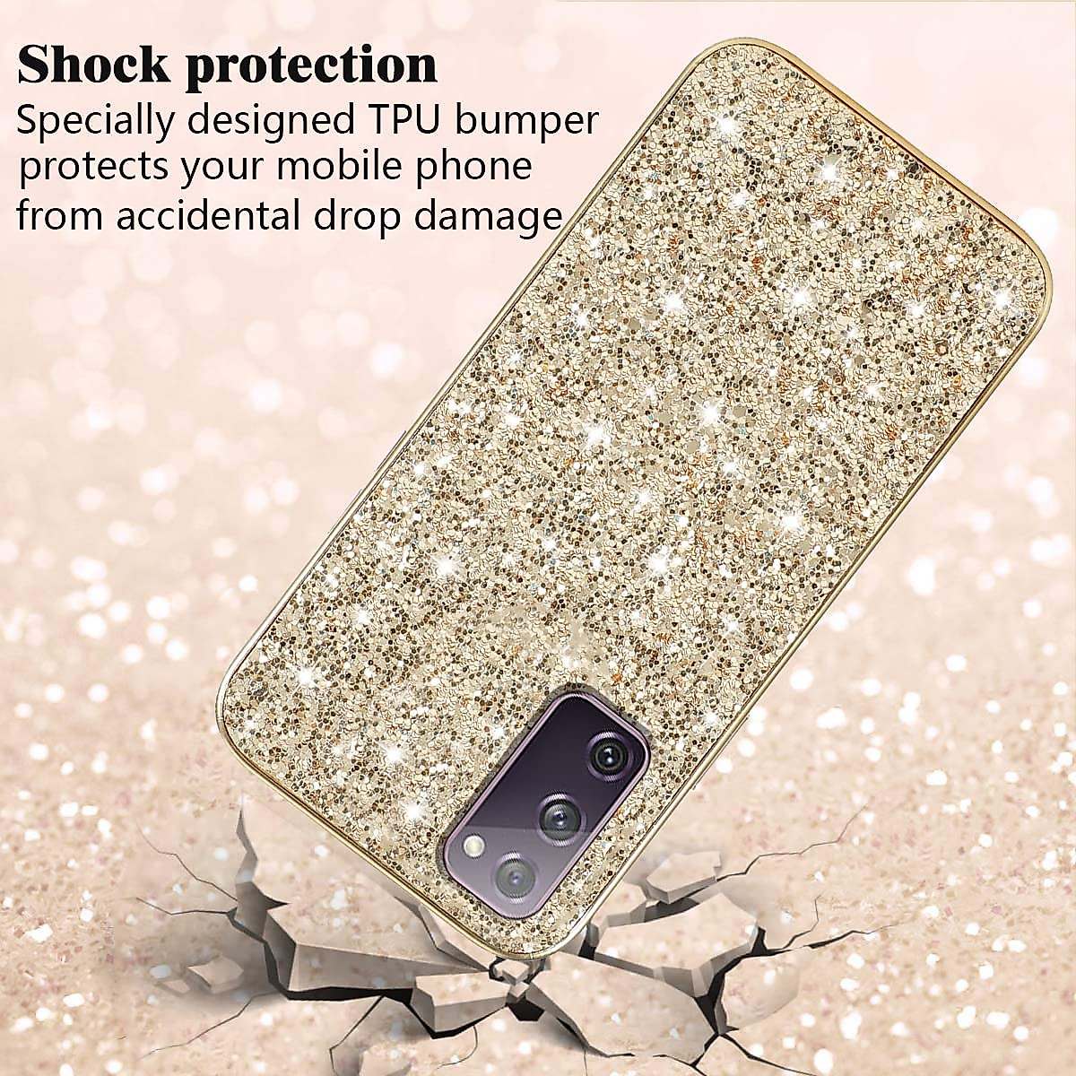 Compatible with Samsung S20 FE Case Glitter Shockproof, for Samsung Galaxy S20 FE Phone Case Bling Sparkly Soft TPU and PC Silicone Shiny Girl Women Thin Protective Cover (Gold)