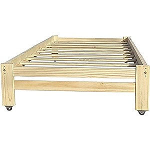 Twin Unfinished Solid Wood Platform Bed Frame with Casters Wheels