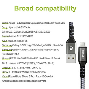 BrexLink Micro USB Cable Android (2-Pack, 6.6 FT), Micro USB to USB 2.0 Cable Nylon Braided Fast Charging Cable Compatible with Samsung, Kindle, Android Phones, Galaxy S7 Edge, Moto G5, PS4 (Grey)