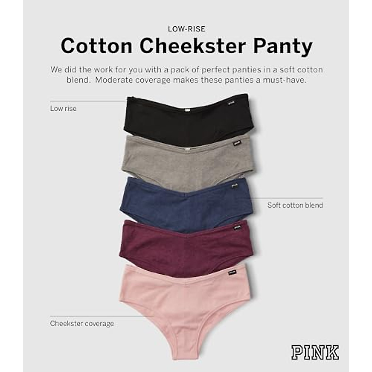 Victoria's Secret PINK Women's Cotton Cheeky Underwear, Panties for Women, Neutral, (XS)