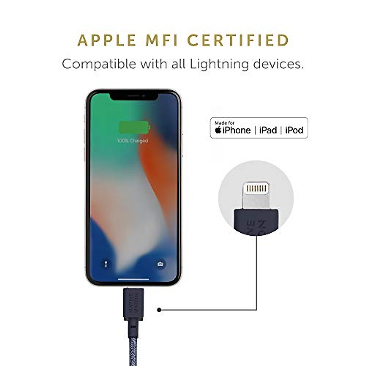 Native Union Key Cable - Ultra-Strong Reinforced [MFi Certified] Durable Lightning to USB-A High Speed Charging Cable with Key Fob Compatible with for iPhone 14, iPhone 13 and Earlier (Indigo)