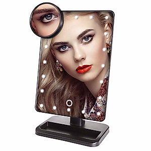 DSY Lighted Makeup Mirror, 16 LED Cosmetic Mirror Touch Screen Dimming 90° Rotation with Stand Charging Vanity Mirror Battery and USB Power