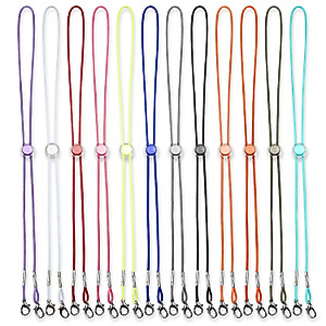12-Color Pack Unisex Adjustable Length Face Mask Elastic Lanyard Strap, Convenient Neck Cord Slider Retainer Pressure Relief Ear Loop Extender Holder Lobster Claw Clasps Polyester Fabric Adult and Kid