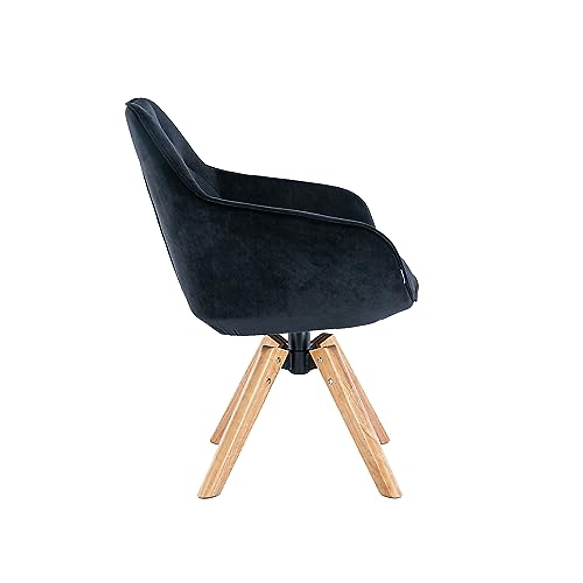 Swivel Accent Chair,Dining Chair No Wheels with Solid Wood Legs,Upholstered Button Tufted Desk Chair,Modern Home Office Chair for Living Room Bedroom Small Space,Weight Capacity 300 LBS,Black