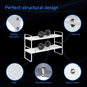 Expandable Cabinet Shelf Organizer Adjustable Metal Spice Rack Stackable Freestanding Counter Storage Shelves for Kitchen Cabinet Under Sink Office Desk (White - 1Pack - L16.5-27'' * W10.2'' * H9.6'')