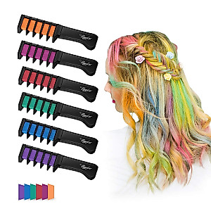 Maydear Hair Chalk Comb for Kids Girls, Temporary Hair Color Kit Non Toxic Washable Hair Dye for Age 4 5 6 7 8 9 10 11 12 Birthday Cosplay Christmas Easter Basket Stuffers Gift(6 Colors Set)