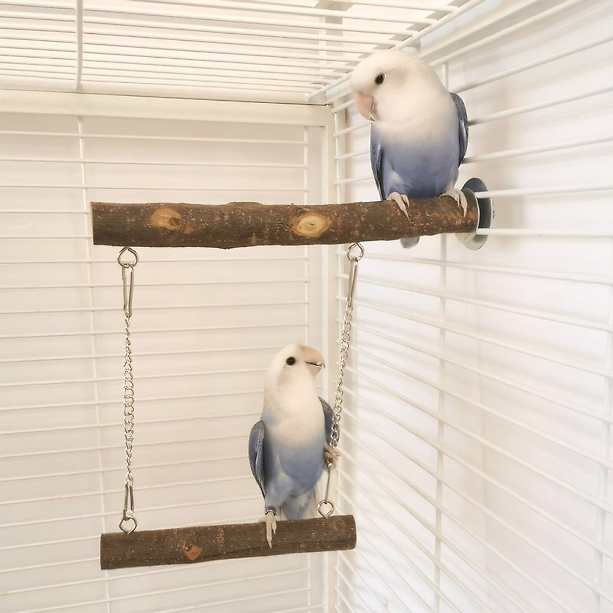 Bird Swing, Natural Wooden Parrot Cage Toys Bird Perch Stand for Parakeets Cockatoos Conures Lovebirds Bird Cage Accessories