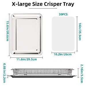 Air Fryer Basket,YEPATER 15.6" x 11.6" Large Oven Air Fryer Basket and Tray,Stainless Steel Non-stick Oven Air Fryer Basket with 30 PCS Parchment Paper,Air Fryer Pan and Crisper Tray for Baking