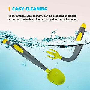 Kiuimi Toddler Utensils Spoons Forks 2 Sets, Perfect Baby Feeding Training Spoon and Fork for 6 Months+, BPA-Free 360° Bendable Soft Silicone Flatware Sets for Babies - (Green)