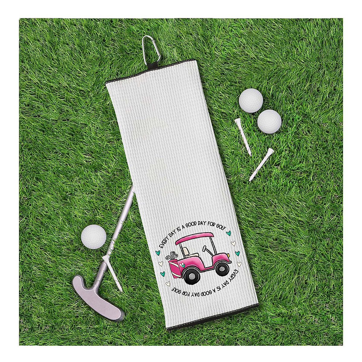 Set of 3 Golf Towels - Let's Par Tee - Greatest Mom by Par - Every Day Is a Good Day for Golf - Tri-fold 100% Microfiber Waffle Weave with Clip