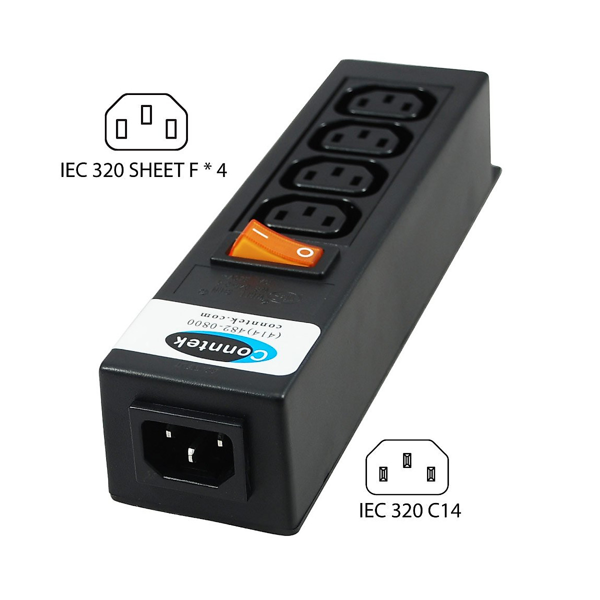 Conntek 55705 Power Strip 250 Volt 7-1/2-Inch Housing IEC C14 Inlet to 4 IEC 60320 C13 Receptacles Sheet F Computer/Server