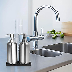Gaussra Vertical Stripe Stainless Steel Soap Dispenser Set with Silicone Tray - 18 Oz Brushed Nickel Soap Dispenser Bathroom, Hand Dish Soap Dispenser for Kitchen Sink, Premium Farmhouse Kitchen Decor