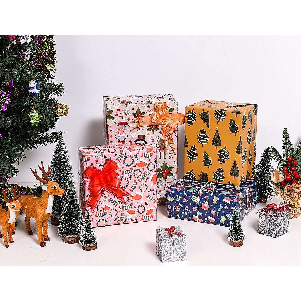 ZINTBIAL Christmas Wrapping Paper for Kids Boys Girls Baby Men Women - Gift Wrapping Paper Include Santa, Stockings,Tree, Xmas Wrapping Paper 20 x 29 Inches per Sheet （12 Sheets 48 sq. ft.）Recyclable,Easy to Store,Not Rolled