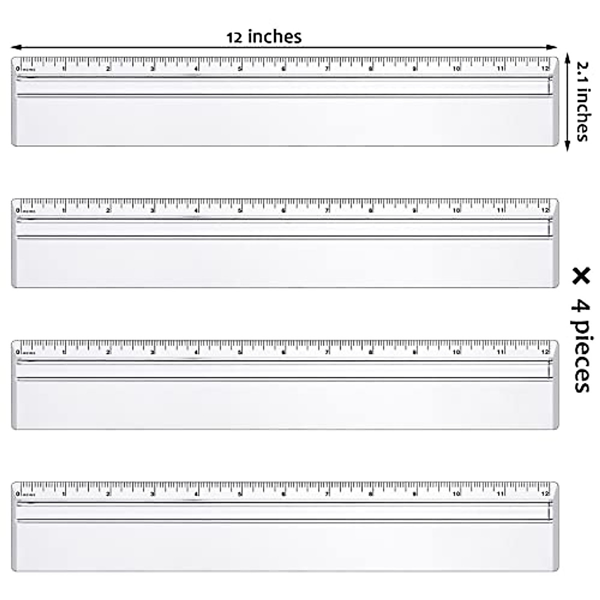 4 Pieces Magnifying Ruler 12 Inch Clear Ruler Plastic Data Processing Metric Scale Ruler Transparent Rulers for Reading Drawing Drafting