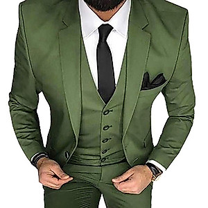 Zeattall Mens Suit Business 3 Pieces Tuxedos Wedding Prom Suits Notched Lapel Blazer Bridegroom Tux(Olive Green,Pant US40)