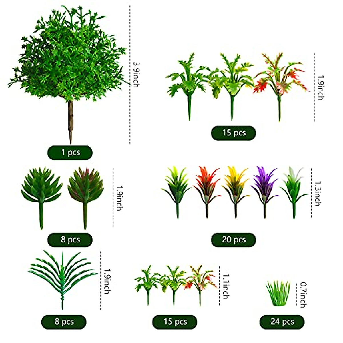 91pcs Model Trees Mixed Miniature Trees Model Train Scenery Fairy Garden Trees Diorama Trees Artificial Wargame Trees Model Railroad Scenery Diorama Supplies for DIY Scenery Landscape