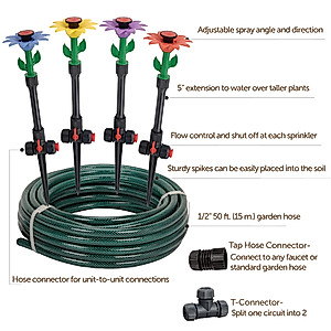 Eden 97065 Daisy Above-Ground 50 Ft Garden Hose and Sprinkler System, DIY Plant Watering Set