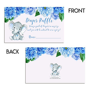 Amanda Creation Watercolor Dahlia Floral Elephant Diaper Raffle Tickets for Boy Baby Showers, 20 2" X 3” Double Sided Inserts, Bring a Pack of Diapers to Win Favors & Prizes!
