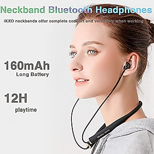 IKXO Neckband Bluetooth Headphones Noise Cancelling Headset with Mic Wireless Earbuds 5.0 CVC 8.0 Waterproof Sport Earphones for Running Driving Working Compatible