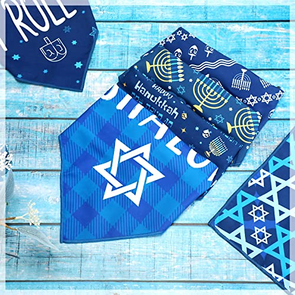 6 Pieces Hanukkah Dog Bandana Jewish Star Bandanas Chanukah Menorah Pet Scarf Set Kerchief Gift for Dog Pet Holiday Costume Clothes Accessories