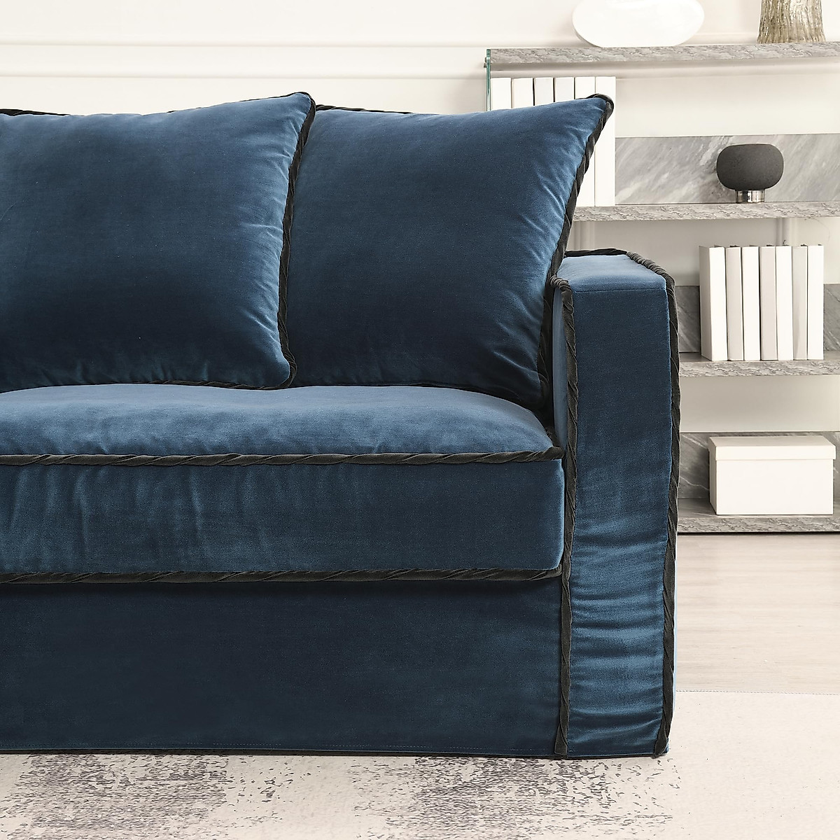 LULUTONG 83.5" Upholstered Velvet Fabric Romovable Covers Sofa, 3 Seater Cozy Couch Washable Covers, Comfy Slip Cover Sofas Couches for Living Room, Bedroom, Office, Studio, Apartment - Navy