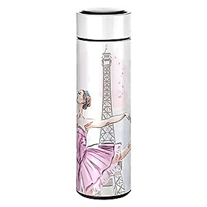 CaTaKu Eiffel Ballet Dancer Water Bottle Insulated 16 oz Stainless Steel Flask Thermos Bottle for Coffee Water Drink Reusable Wide Mouth Vacuum Travel Mug