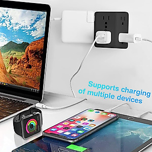 Multi Plug 6 Outlet Extender, Unidapt Black Surge Protector Wall Splitter, 1800J Power Strip 3 Side Wide Spaced Adapter Multiple Charger Expander, Mountable Wall Tap for Office Home Travel ETL Listed