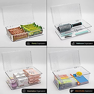 Sorbus Sturdy Plastic Storage Bins with Lid- Stackable Refrigerator Organizer Bins- MultiPurpose Versatile Lightweight Pantry Organizer- Perfect Cabinet Organizer and Storage for Kitchen- 2 Pack (S,M)